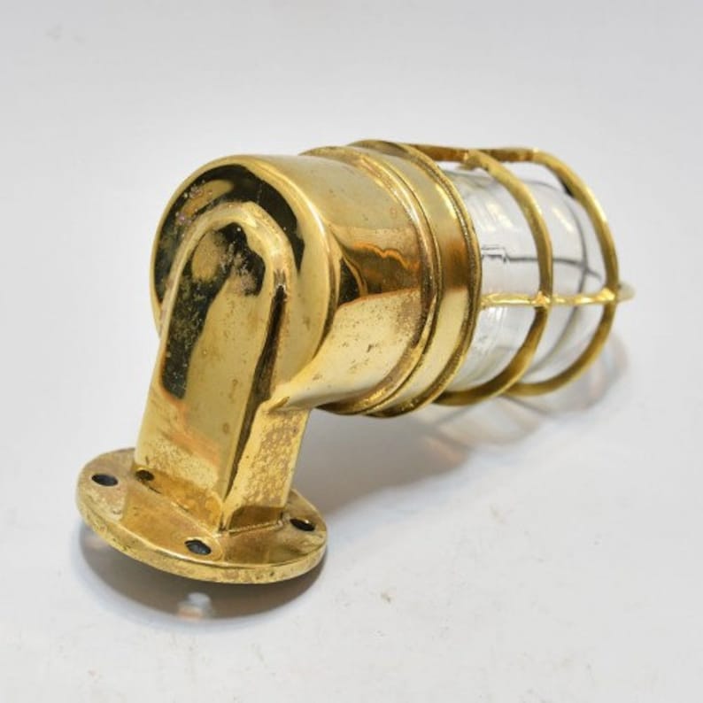 90 Degree Ship Salvaged Antique Marine Brass Bulkhead Wall Mount Light ...